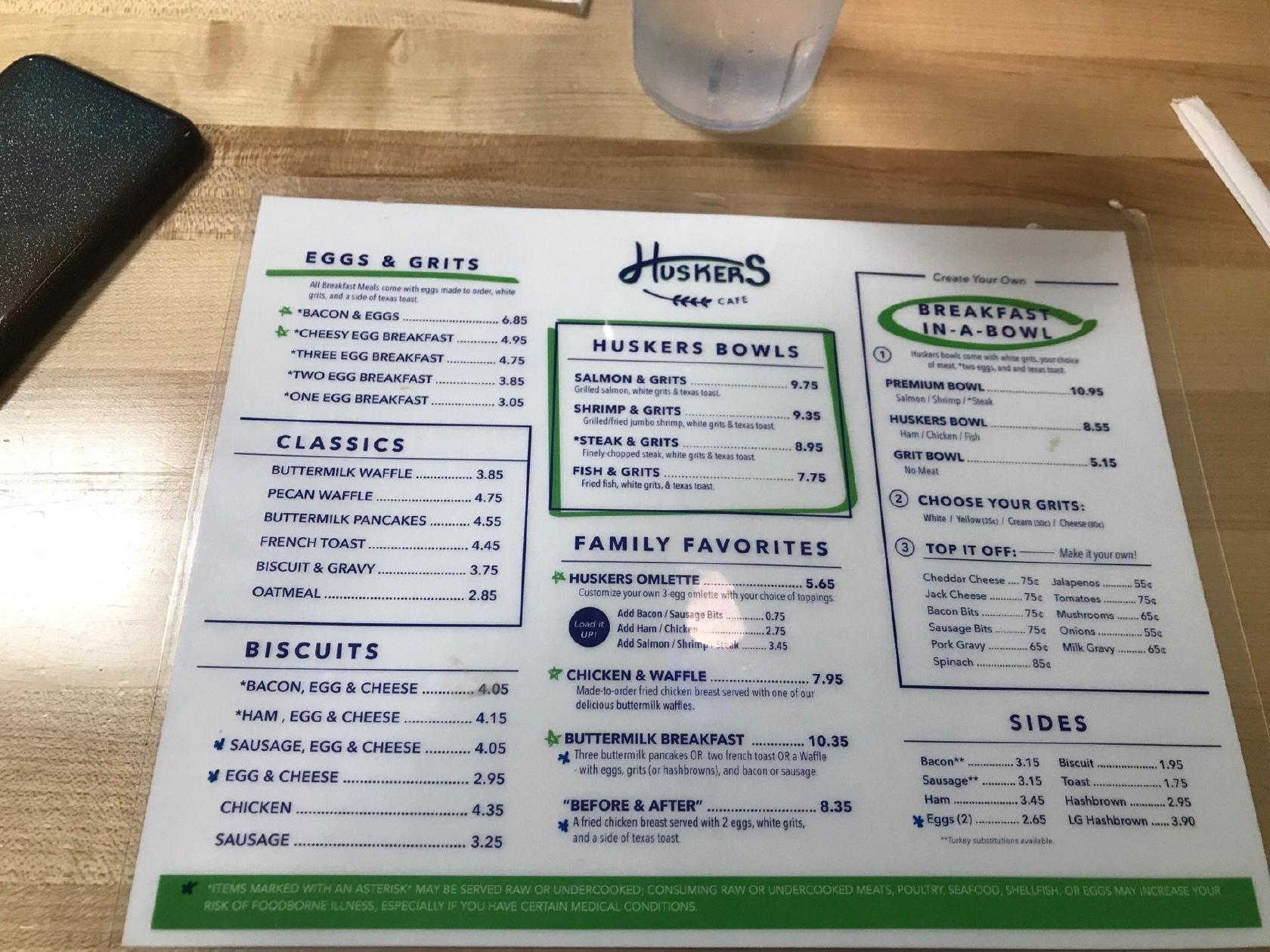 Menu at Huskers Cafe (Suwanee), Suwanee, 165 Satellite Blvd Suite I