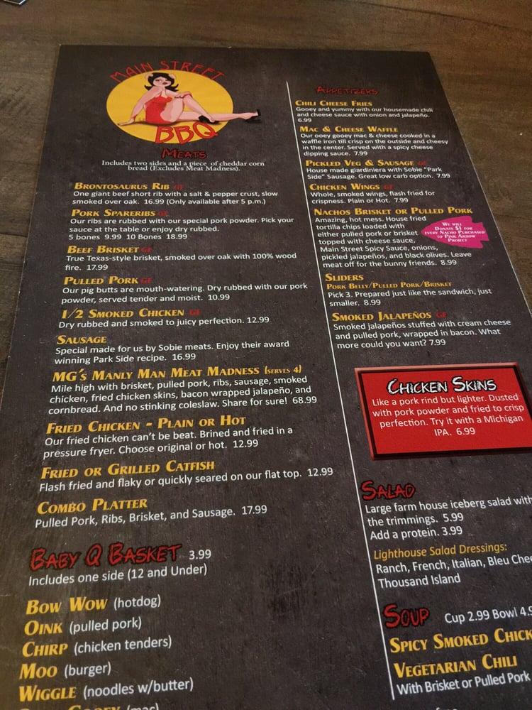 Menu at Main Street BBQ, Lowell
