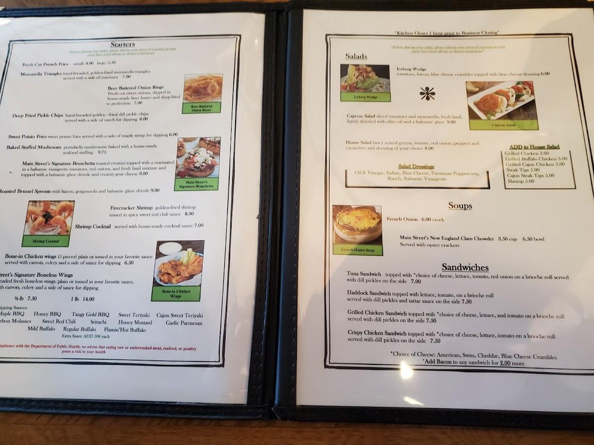Menu at Main Street Bar & Grille, Greenfield