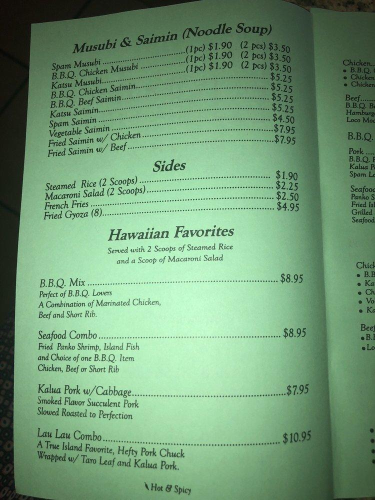 Menu at Ohana Hawaiian BBQ Pleasant Hill, Pleasant Hill