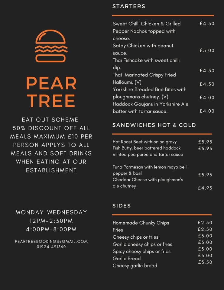 Menu at The Pear Tree pub & bar, Mirfield