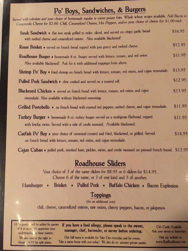 Menu at Rye Roadhouse pub & bar, Rye