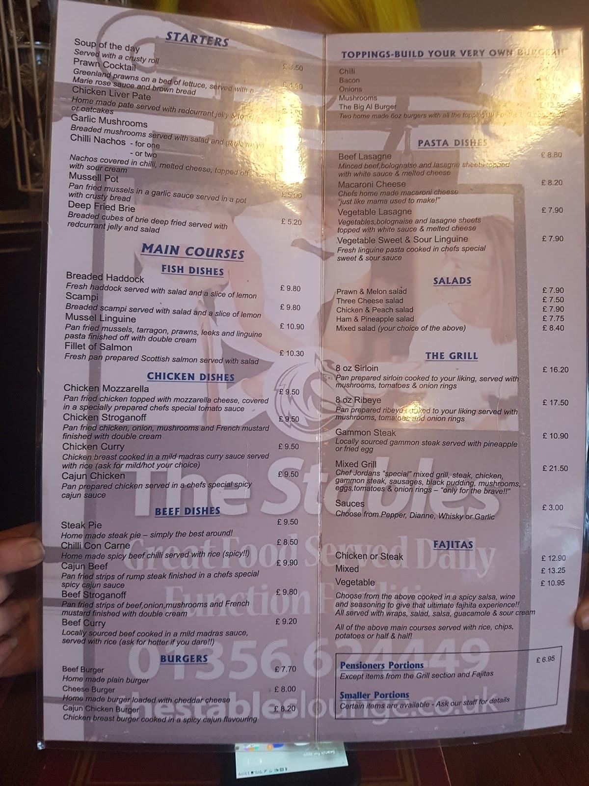 Menu at Stables Lounge Brechin restaurant, Brechin