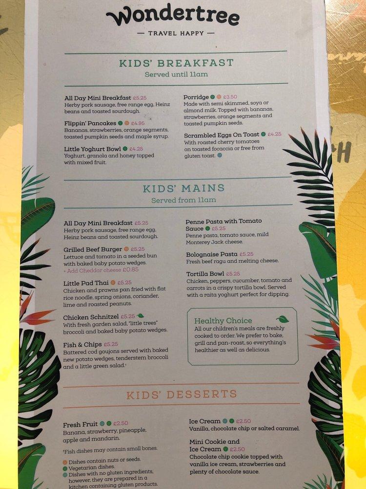 Menu at Wondertree cafe, Hounslow, Heathrow Airport