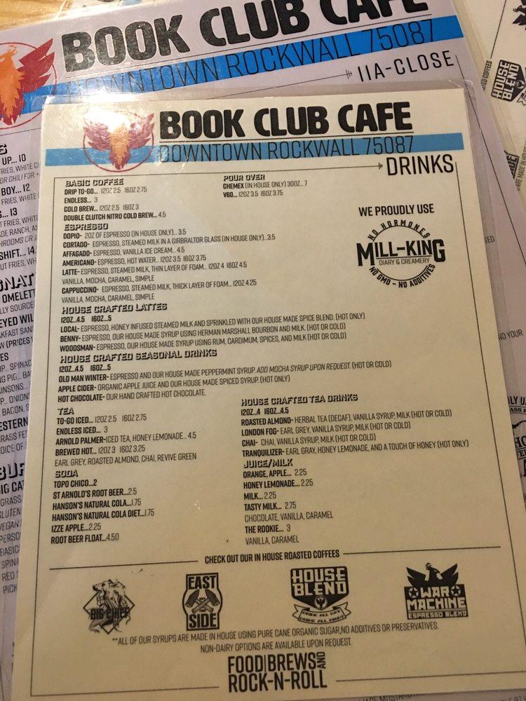Menu at Book Club Cafe, Rockwall