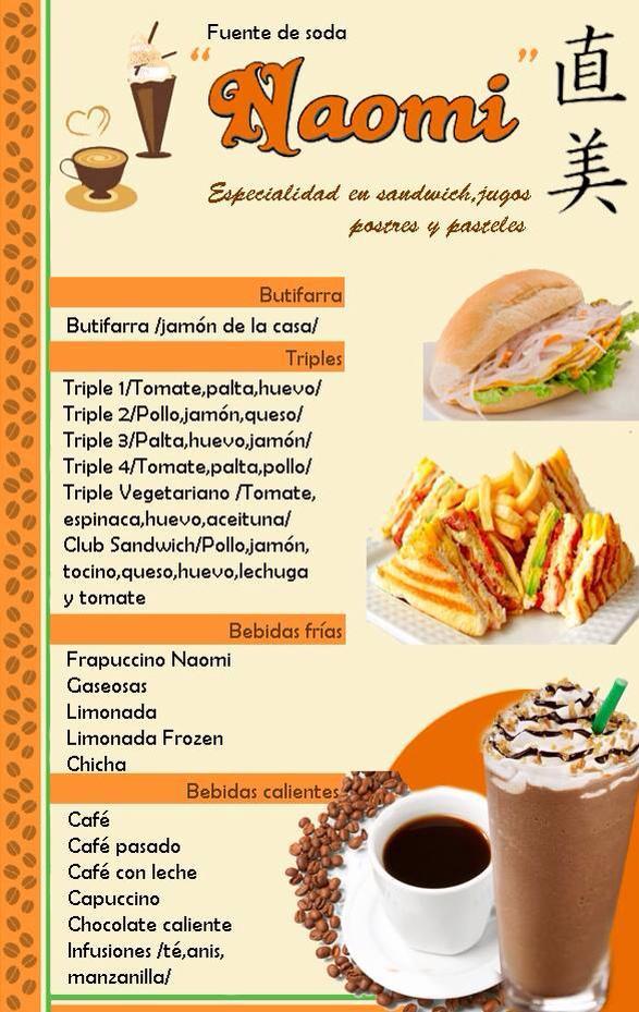 Menu at Fuente de soda Naomi pub & bar, Lurin, Jr 28 de Julio Mz1LT 15 ...