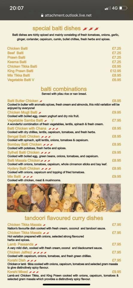 Menu at Haworth Tandoori restaurant, Haworth