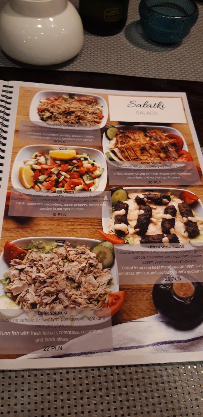 Menu at Mangal restaurant, Łódź