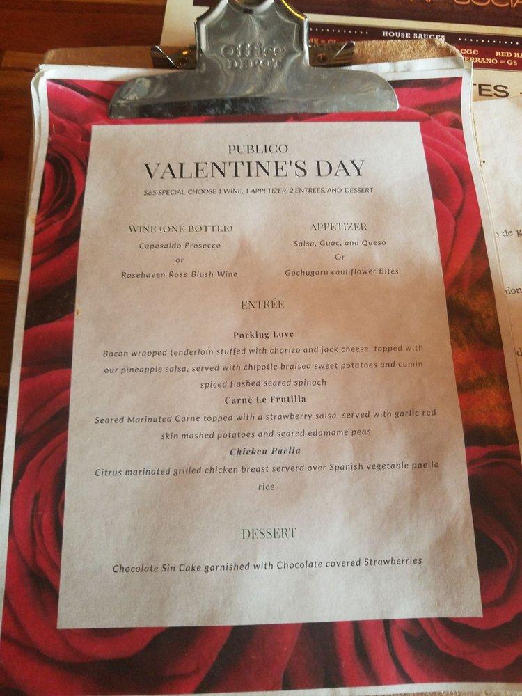 Menu at Publico, Columbia