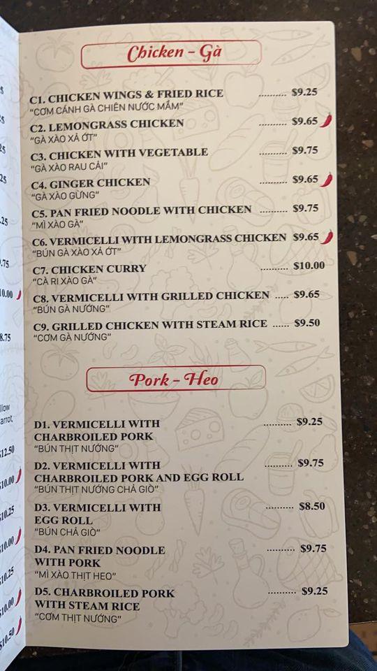 Menu at Viet Cuisine restaurant, Huntsville