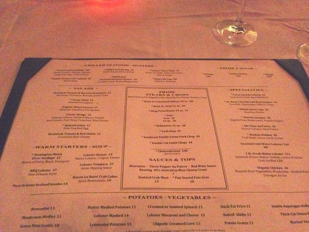 Menu at BR Prime steakhouse, Biloxi, 875 Beach Boulevard