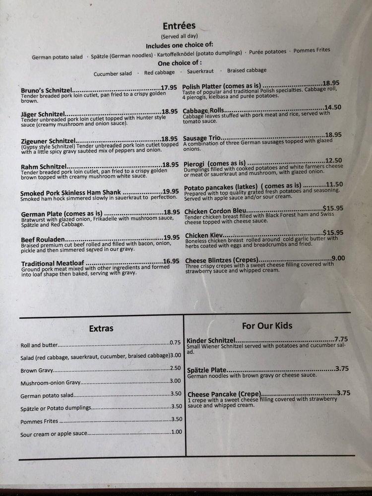 Menu at Bruno's European Restaurant, Lakewood, Bridgeport Way SW