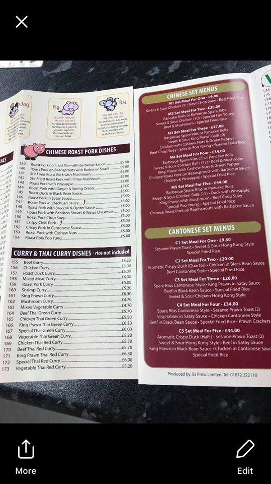Menu at Chinatown Camborne restaurant, Camborne