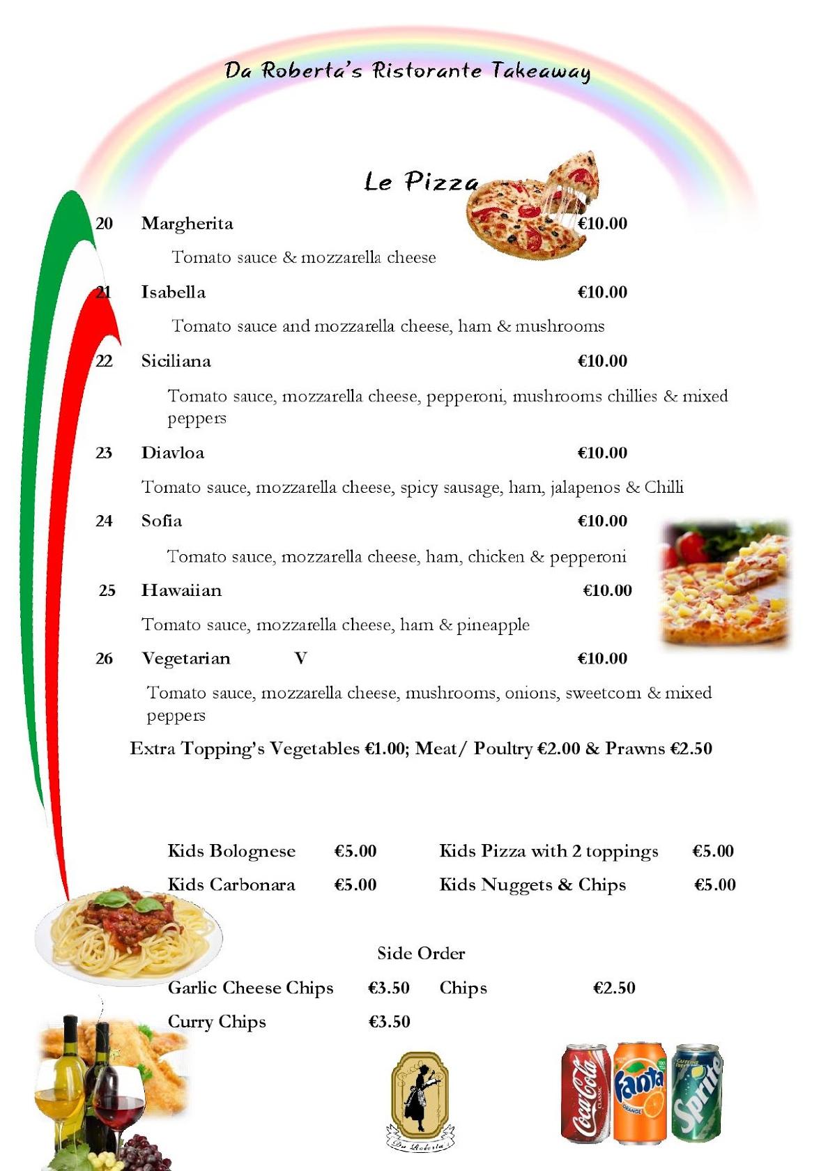 Menu at Da Roberta's Ristorante & Pizzeria, Galway