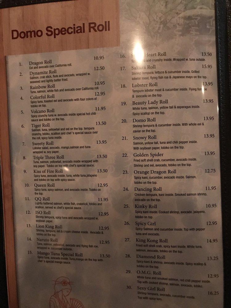 Menu at Domo Japanese Restaurant, Portsmouth