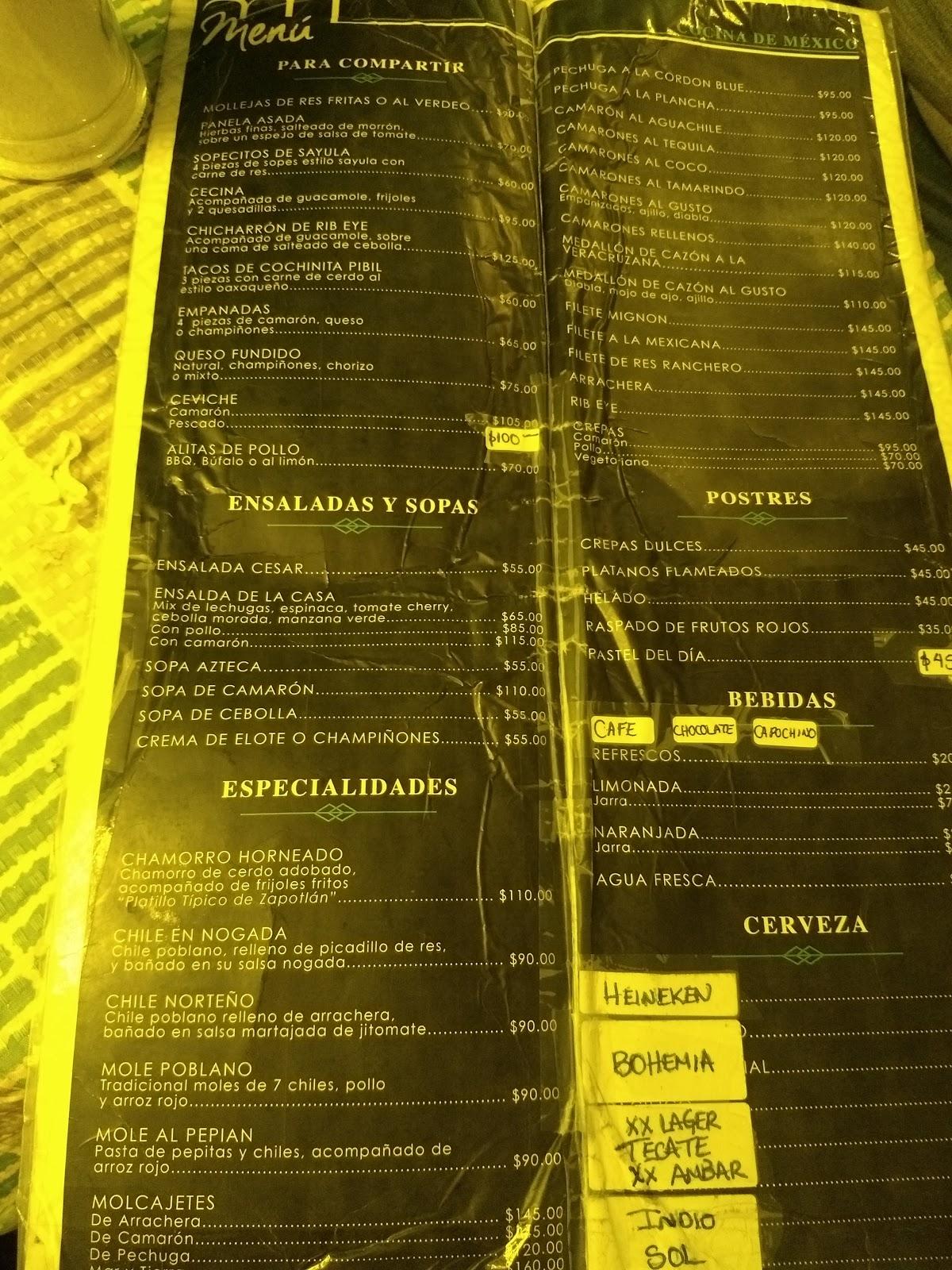 Carta del restaurante El Balcon, Ciudad Guzmán