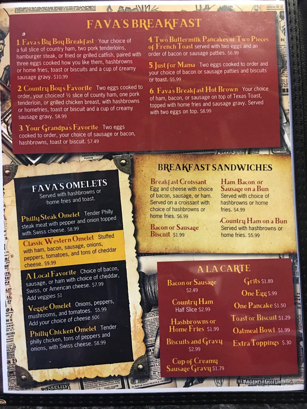 Menu at Fava's Restaurant, Georgetown, 159 E Main St