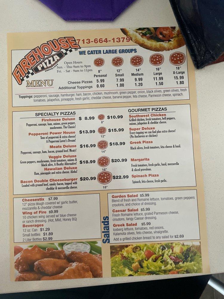 Menu at Fire House Pizza pizzeria, Bellaire, Bissonnet St