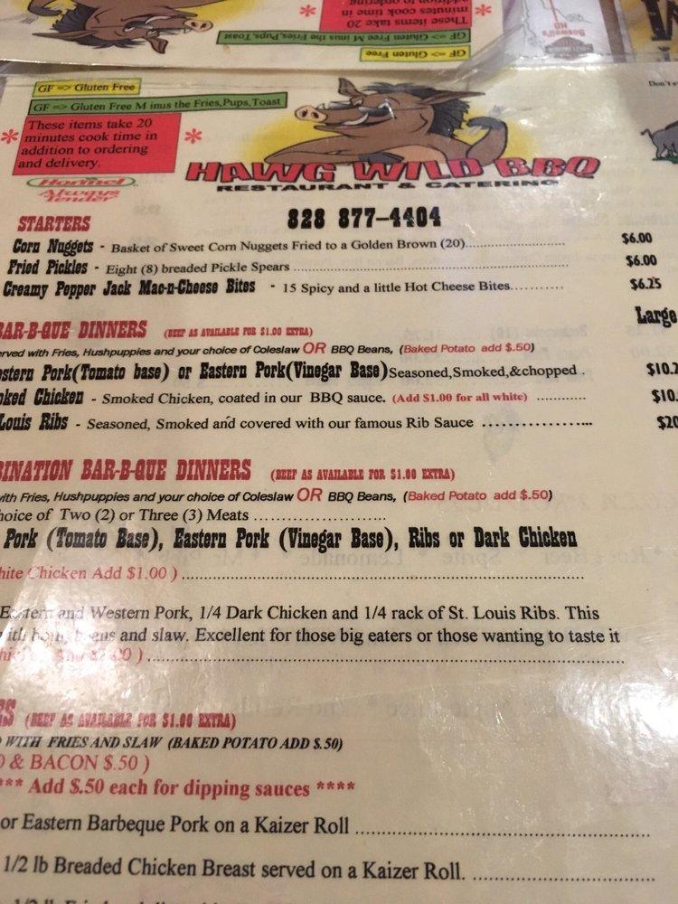 Menu at Hawg Wild Smokehouse & Taproom BBQ, Pisgah Forest