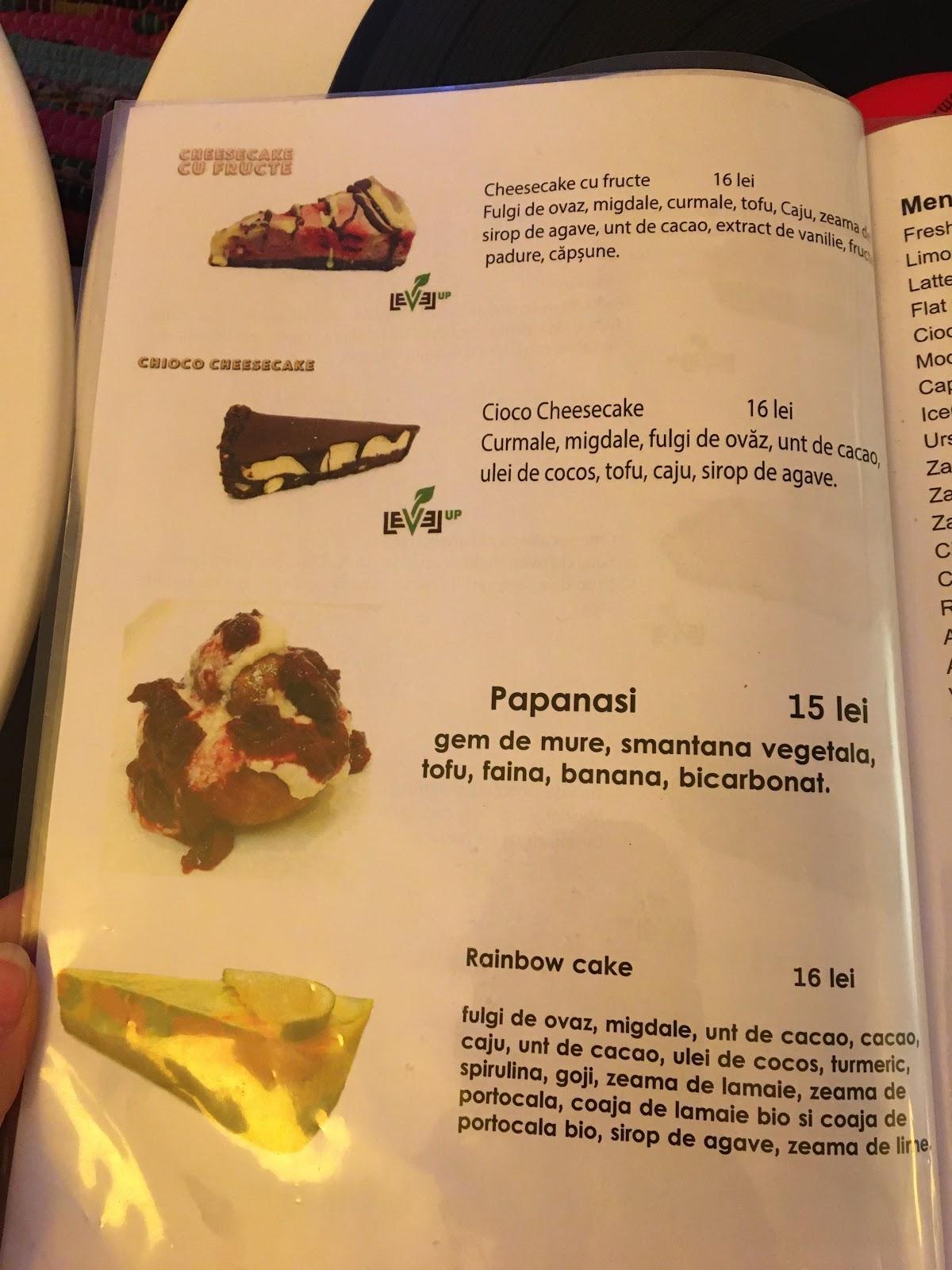 Menu at level up, Bucharest, Strada Sfânta Vineri 10