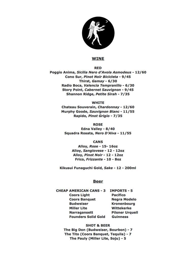 Menu at Ona pub & bar, Lexington