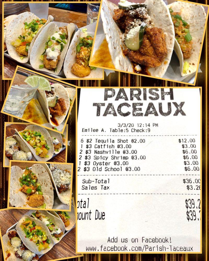 Menu at Parish Taceaux pub & bar, Shreveport