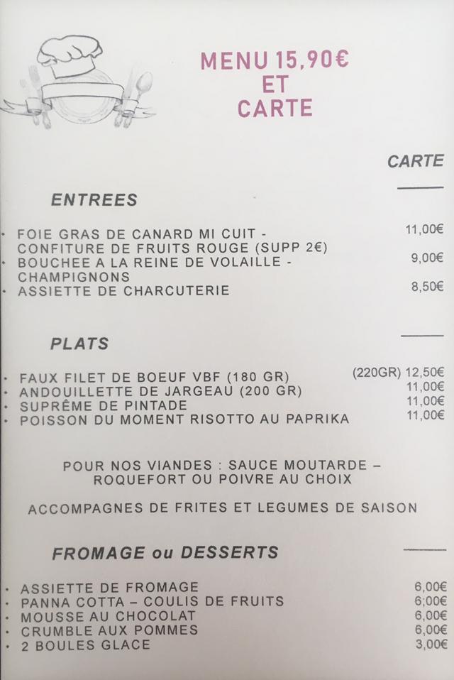 Menu at Restaurant Le Passage, La Faute-sur-Mer