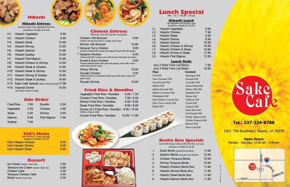 Menu at Sake Cafe, Rayne