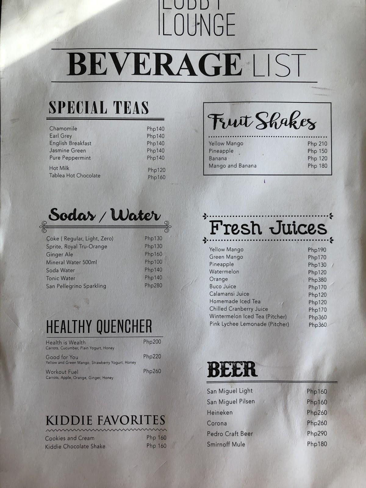 Menu at Taza Fresh Table restaurant, Tagaytay