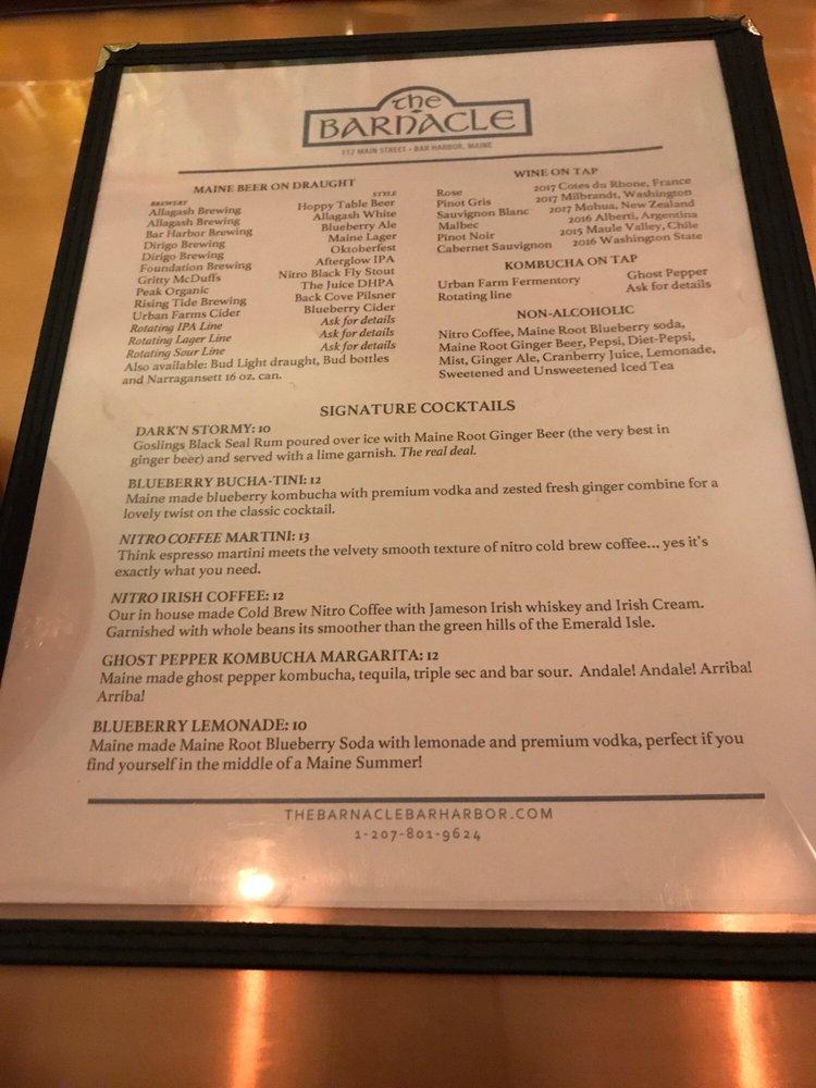 Menu at The Barnacle, Bar Harbor