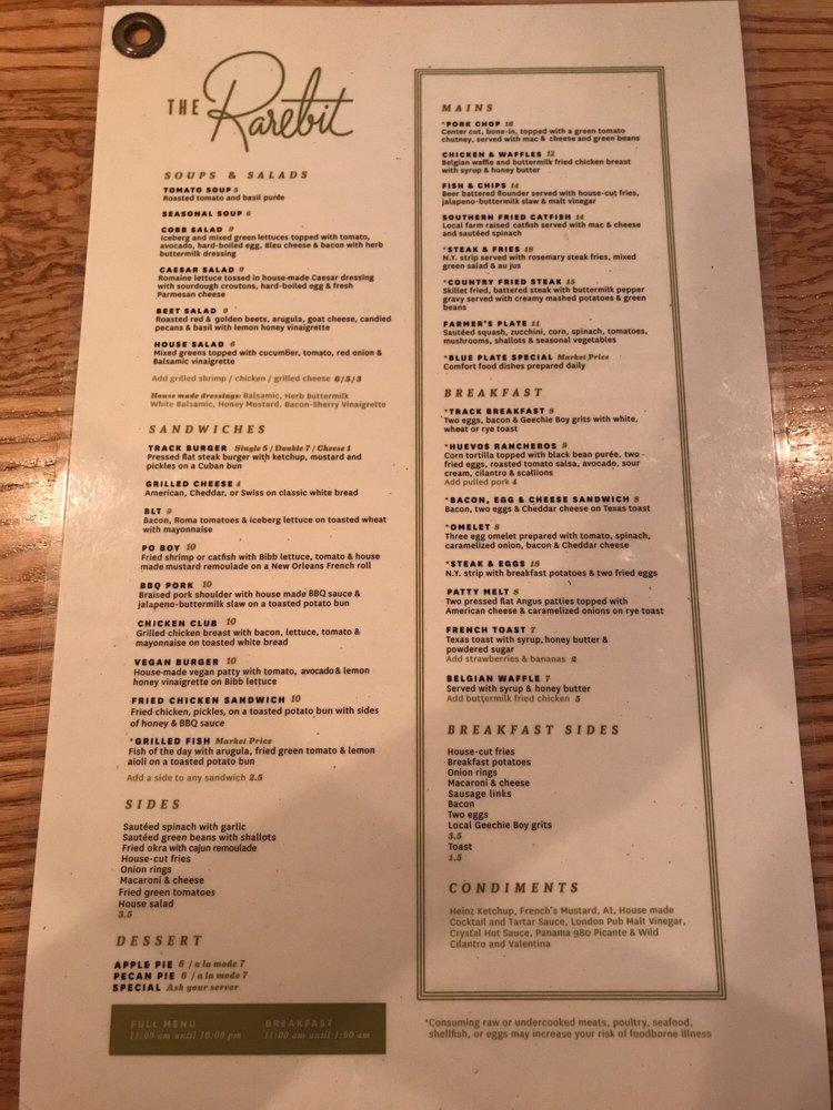Menu at The Rarebit pub & bar, Charleston