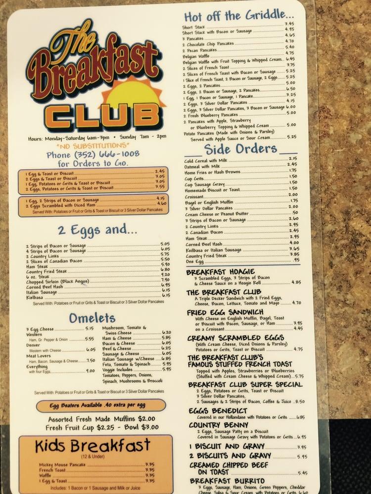 Menu at Breakfast Club of Seven Hills, Spring Hill
