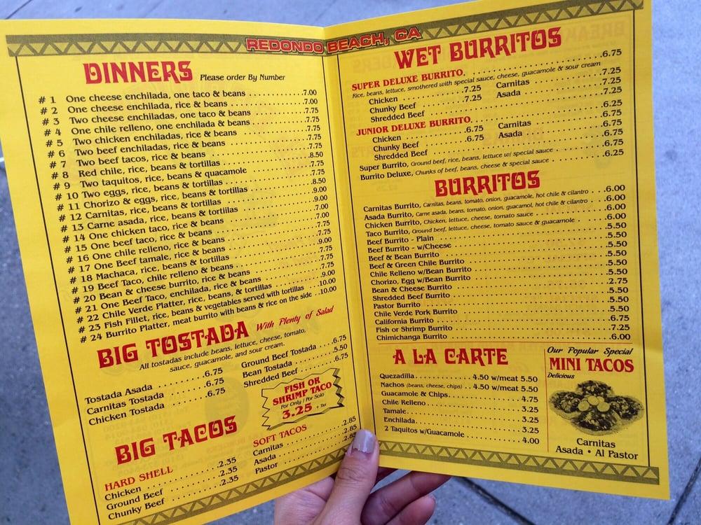 Menu at El Burrito Jr restaurant, Redondo Beach