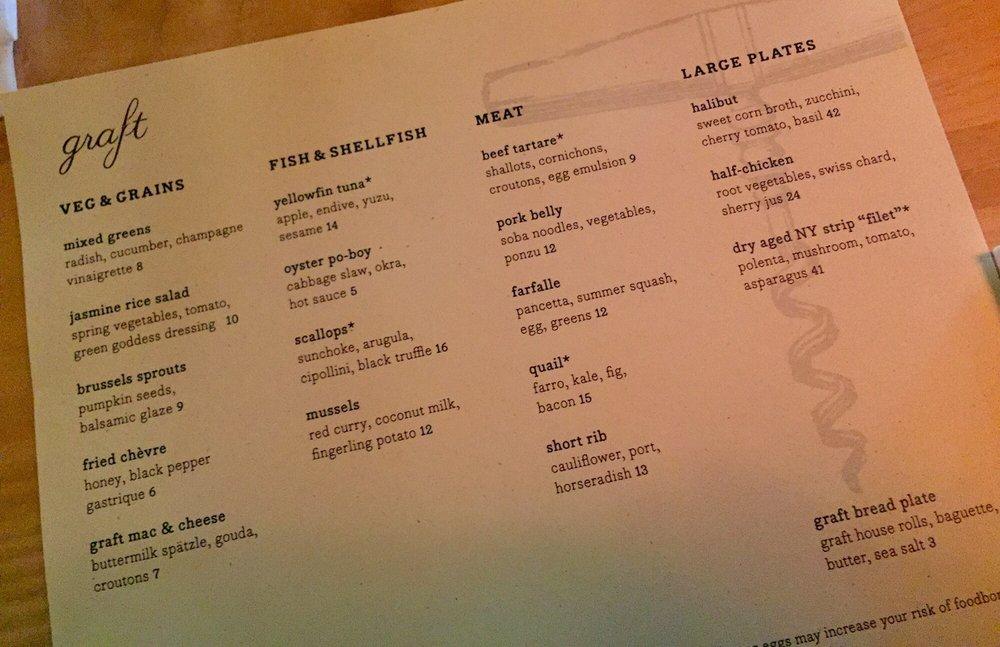 Menu at Graft pub & bar, Madison