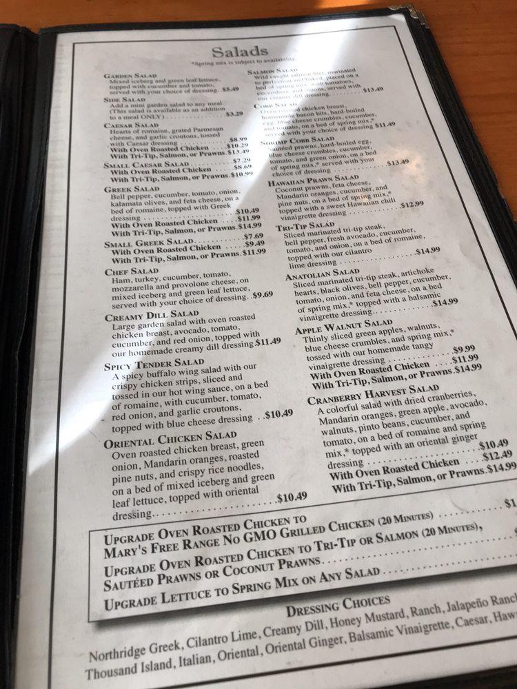 Menu at Northridge of Nevada City restaurant, Nevada City