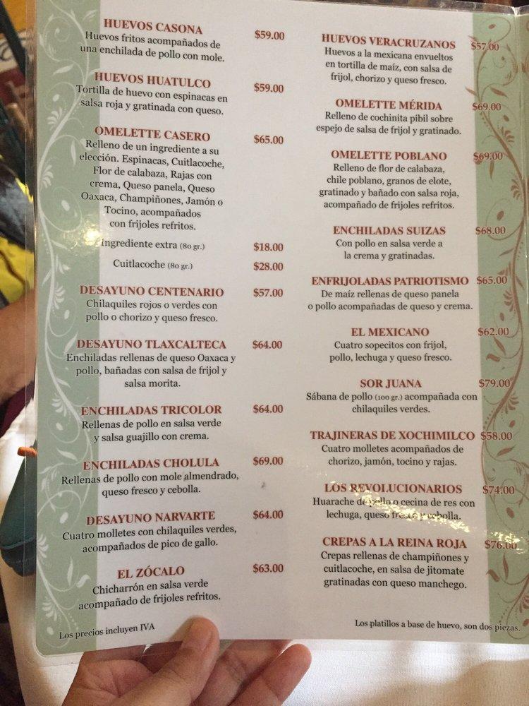 Menu at Villa Casona restaurant, Mexico City, C. 25 3