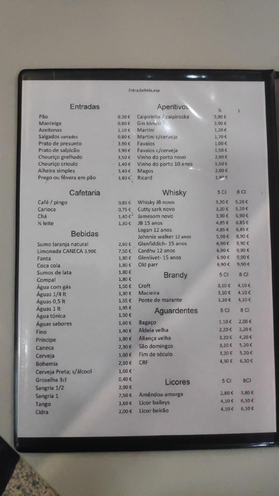 Menu at CHURRASQUEIRA DOM FAFE restaurant, Porto
