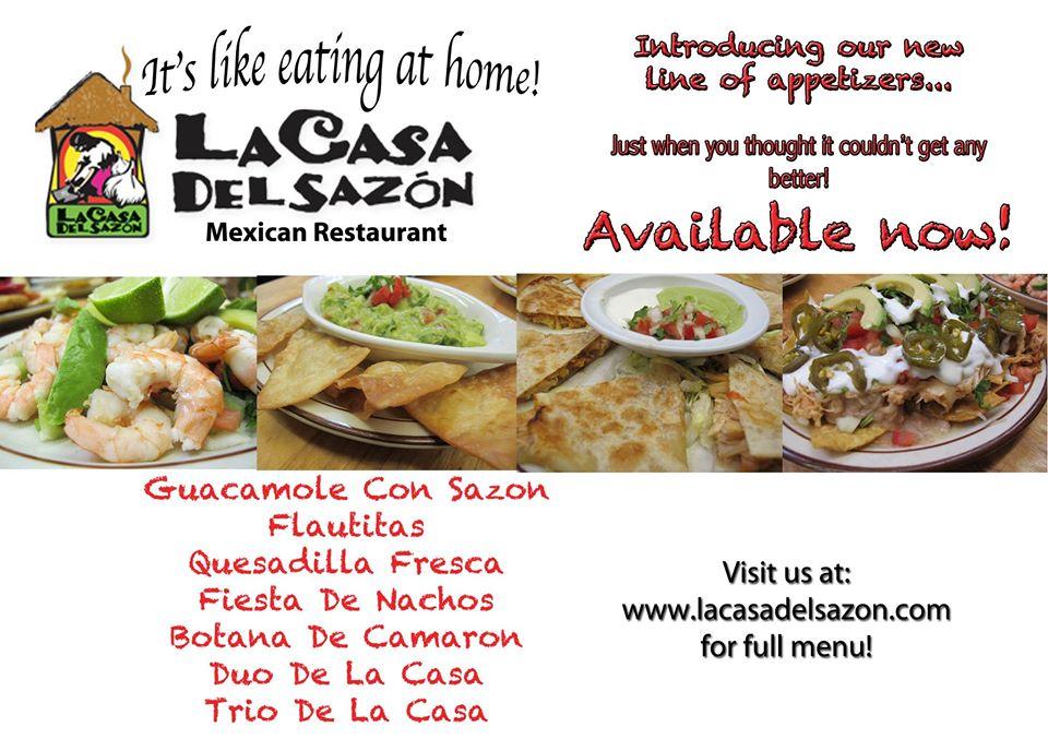 Menu at La Casa del Sazón restaurant, Salinas, 22 W Romie Ln