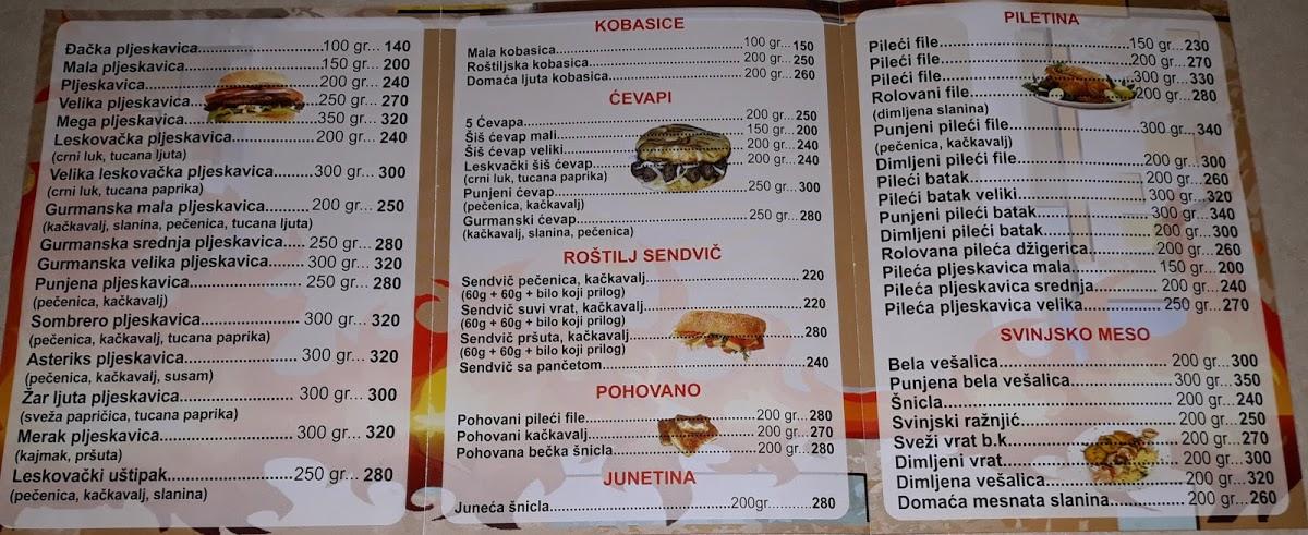Menu at Леско Жар restaurant, Belgrade, Салвадора Аљендеа 15с
