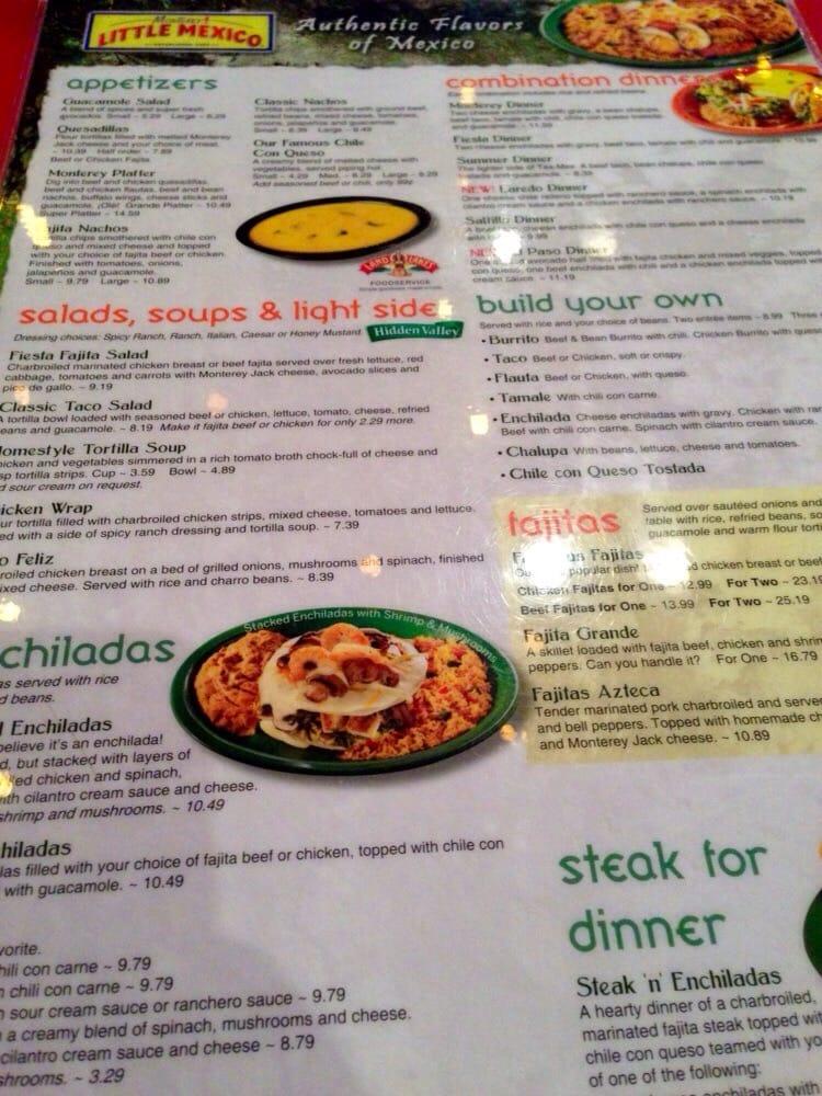 Menu at Monterey's Little Mexico restaurant, Temple
