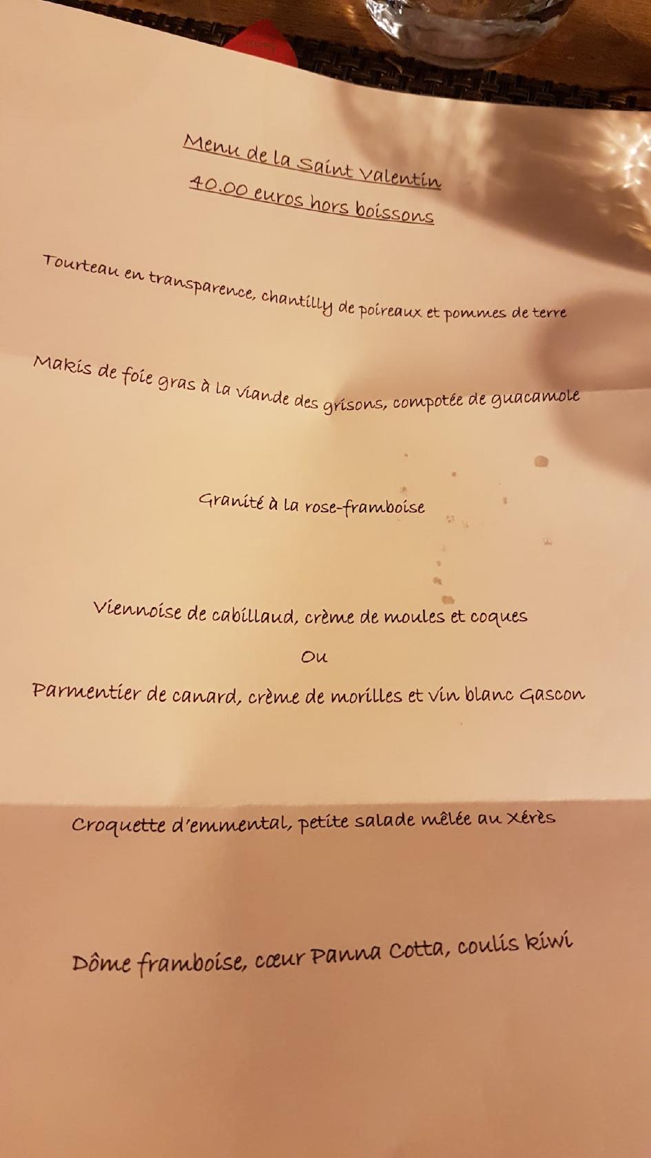 Menu au Restaurant le val d ancre, Bonnay