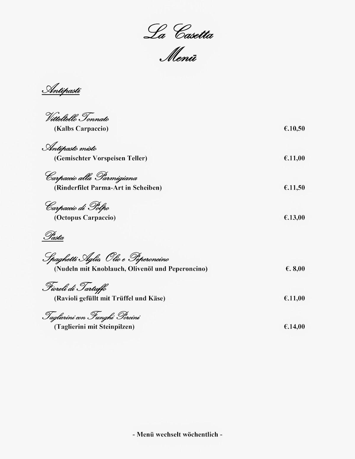 Speisekarte von Ristorante La Casetta restaurant, Düsseldorf