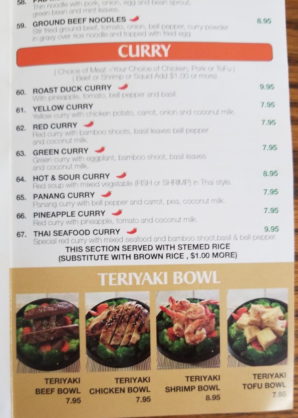 Menu at Thai Garden restaurant, Rosamond, Sierra Hwy