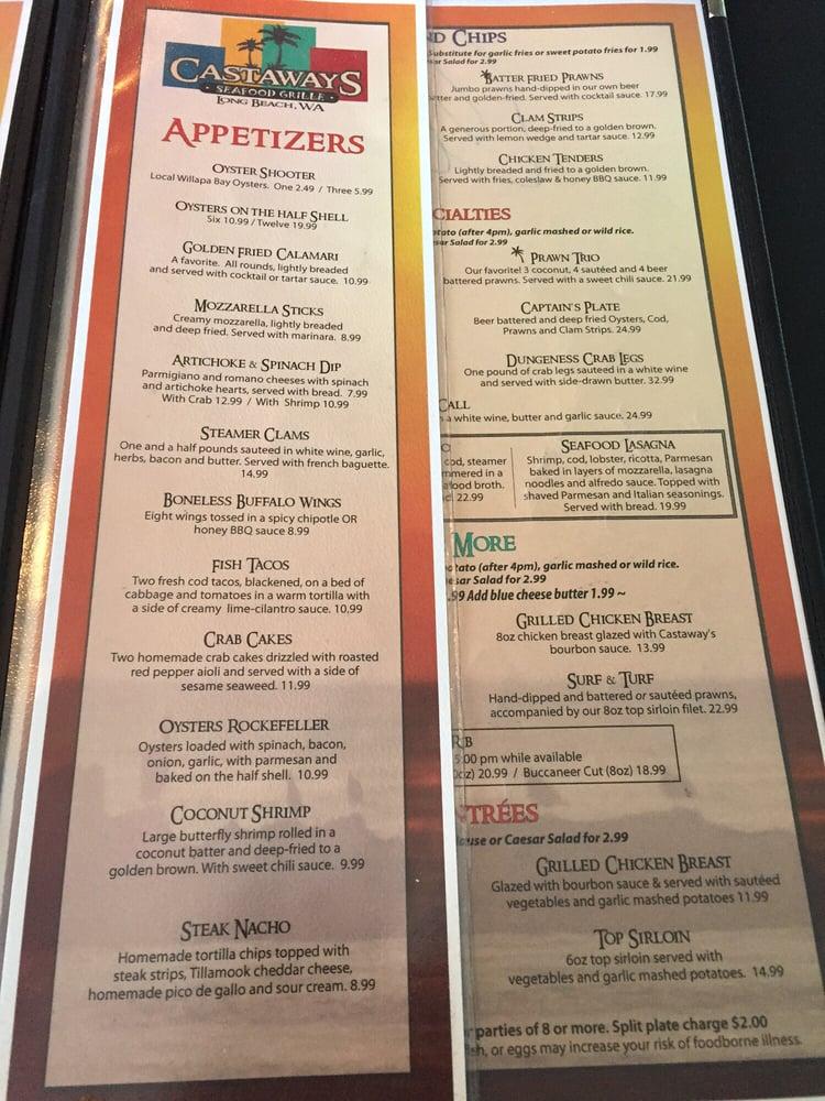 Menu at Castaway's Seafood Grille pub & bar, Long Beach