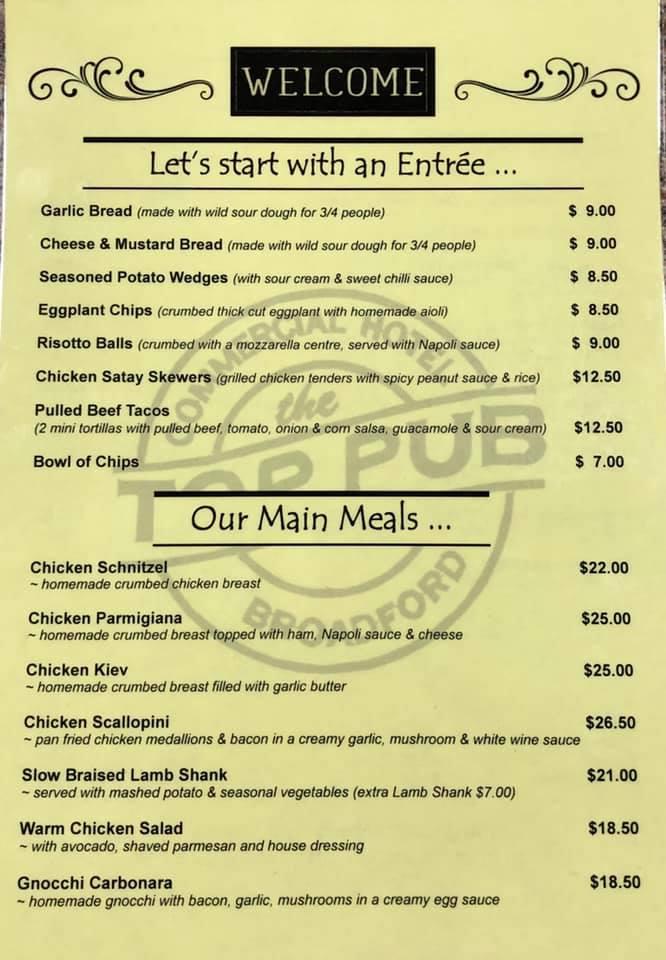 Menu at Commercial Hotel Broadford pub & bar, Broadford