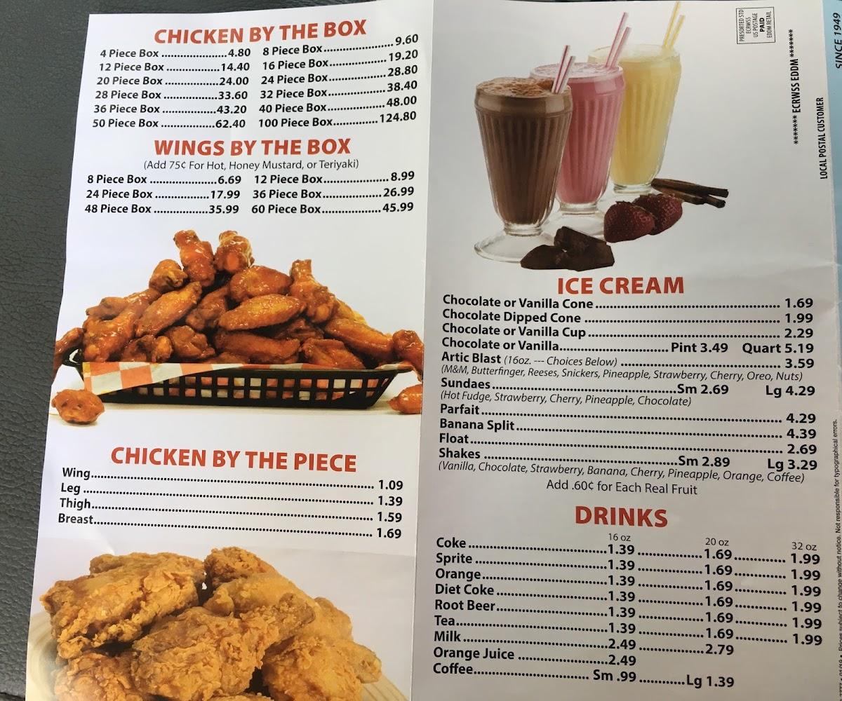 Menu at Dairy-Land restaurant, Walterboro