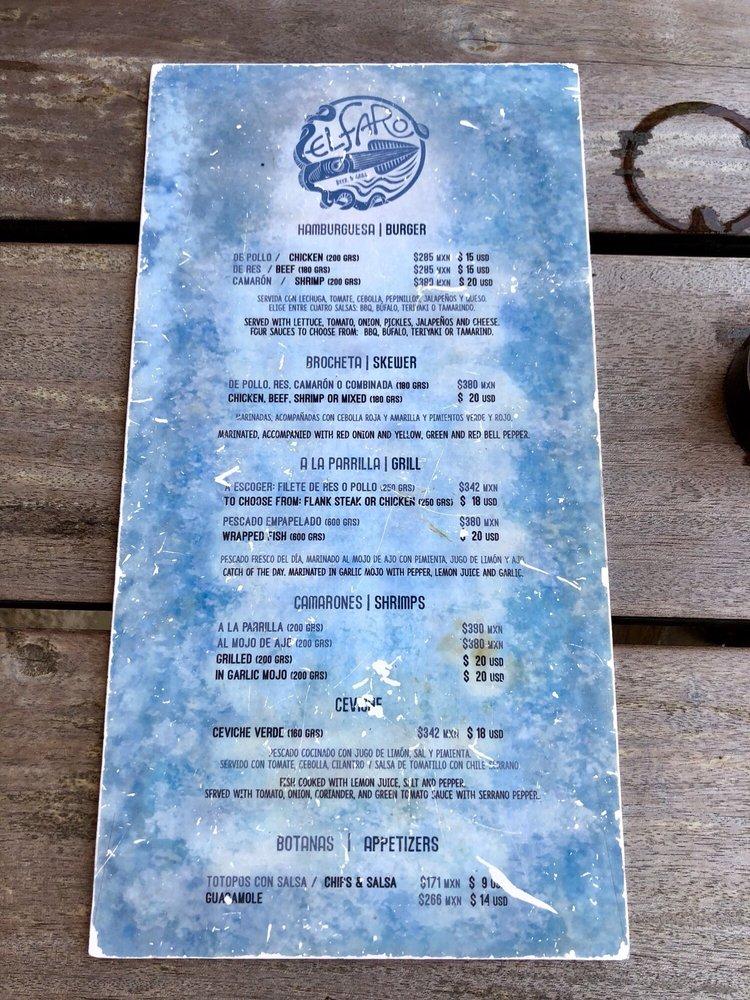 Menu at El Faro - Costa Maya pub & bar, Mahahual, Avenida del Puerto S/N
