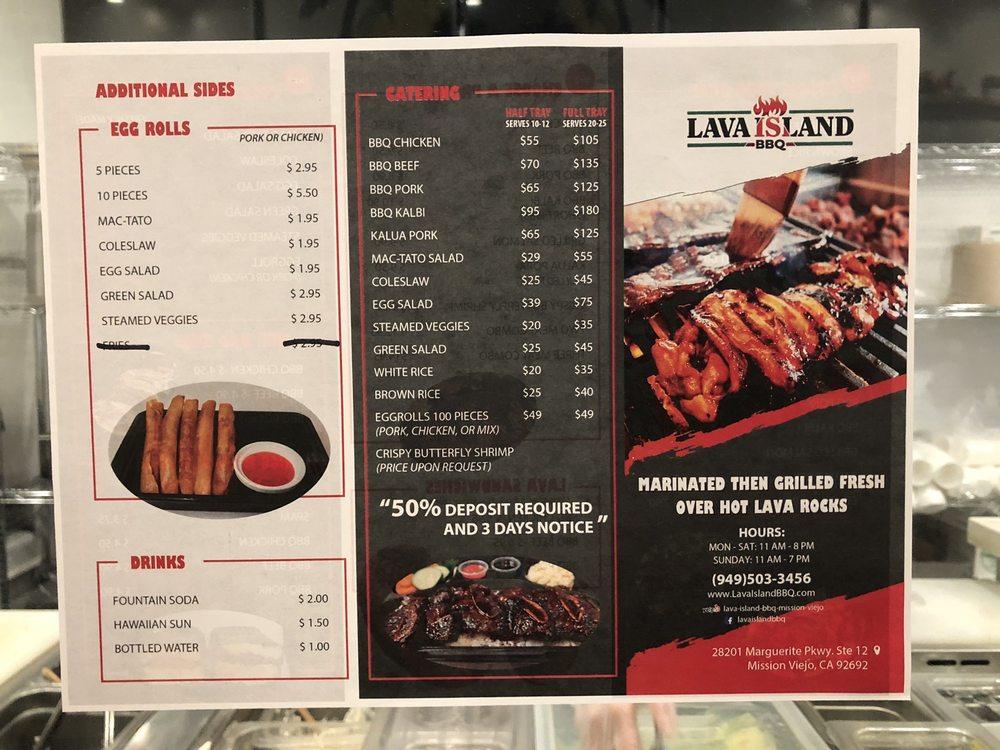 Menu at Lava Island BBQ, Mission Viejo