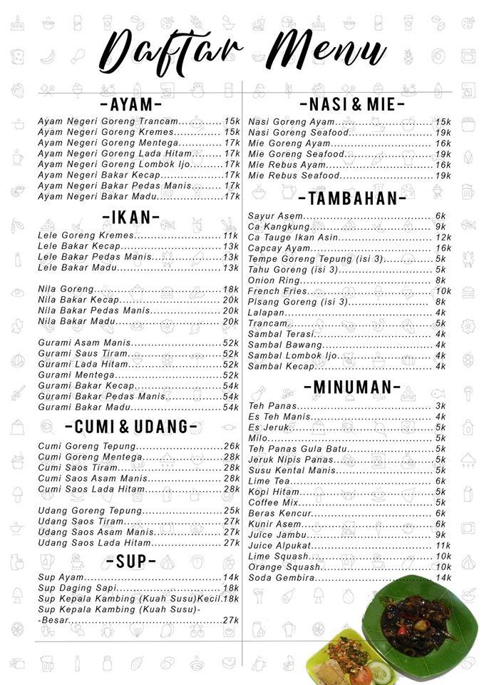 Menu at Ayam Trancam restaurant, Purwomartani