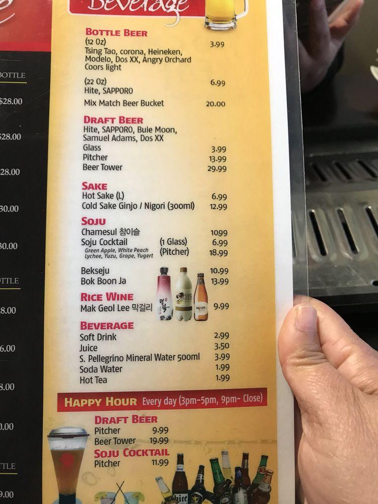 Menu at Wang Cho Korean BBQ, Riverside